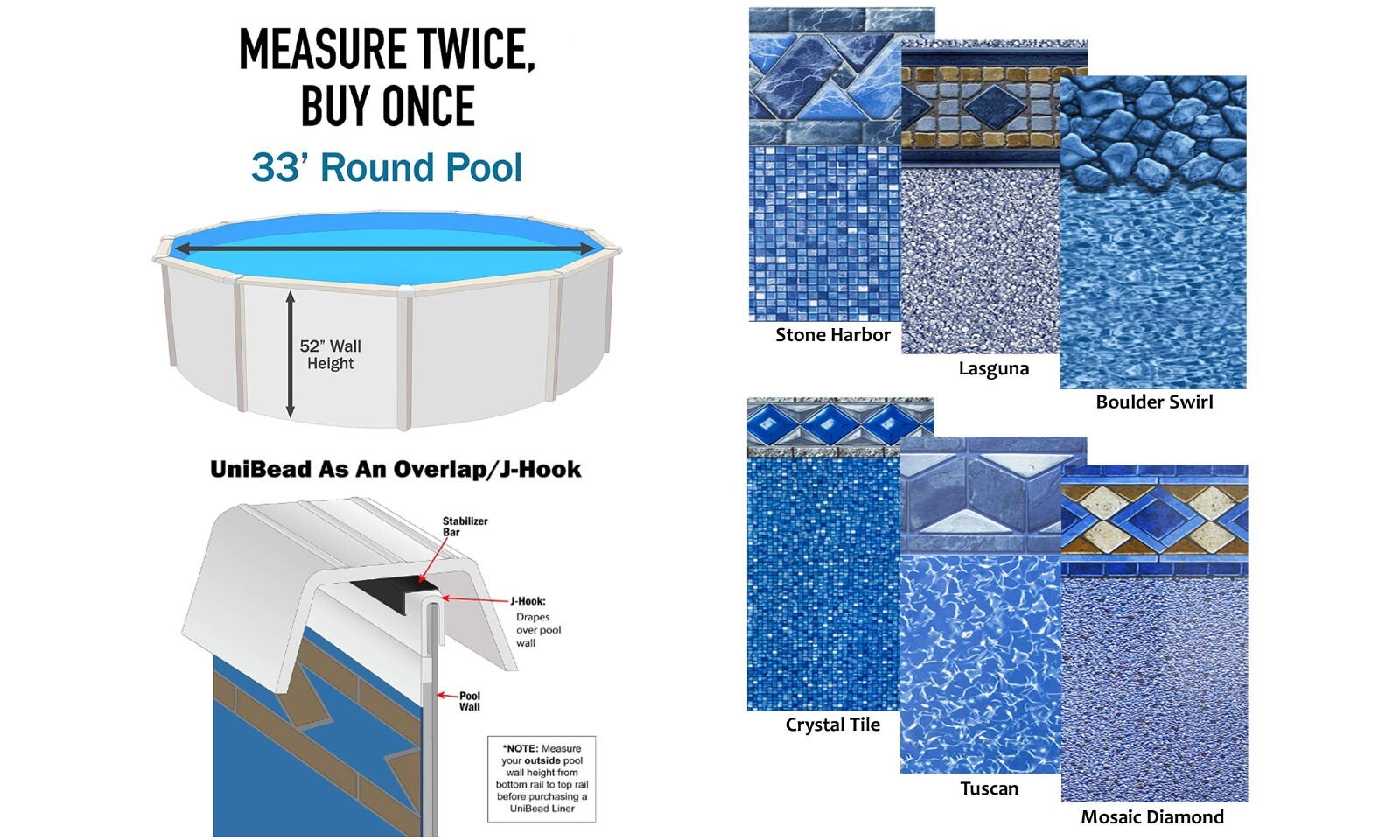33' x 52" Round Unibead Above Ground Swimming Pool Liner - (Choose ...