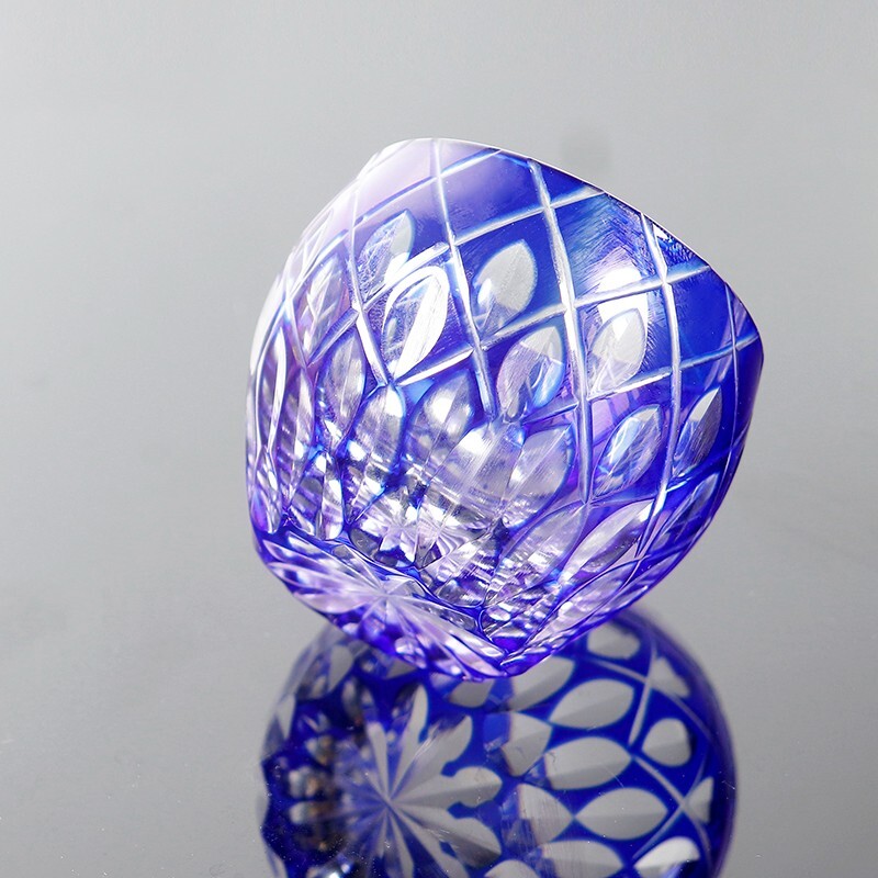 Edo Kiriko Sake Glass Hand Craft Cobalt Blue Shochu Sake Shot Glass ...