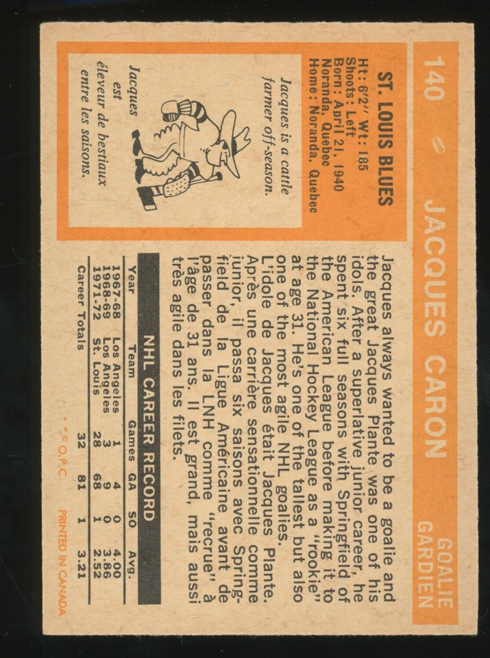 Jacques Caron RC 1972-73 O-Pee-Chee #140 Rookie St-Louis Blues EX or ...