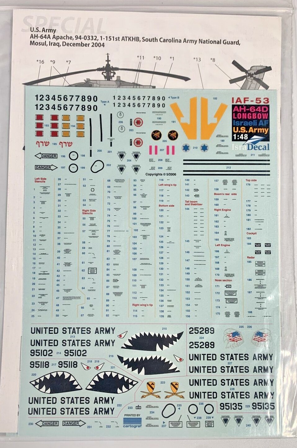 Isra Decal IAF-53 Israeli AF AH-64D-I US Army AH-64D Apache Longbow ...