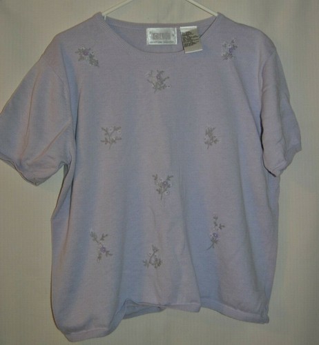 CRICKET LANE COLLECTION Lavender Short Sleeve Sweater Size XL Floral ...