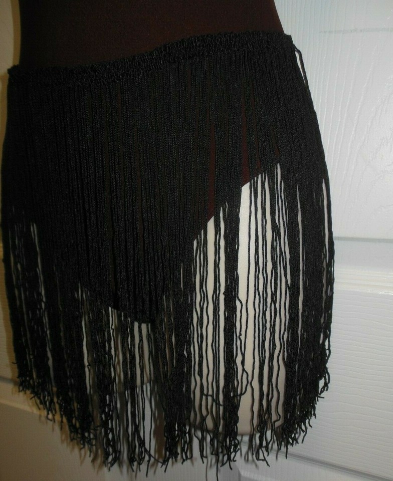 Black 12" fringe skirt Chainette Dance Costume Elastic Waist Ladies ...