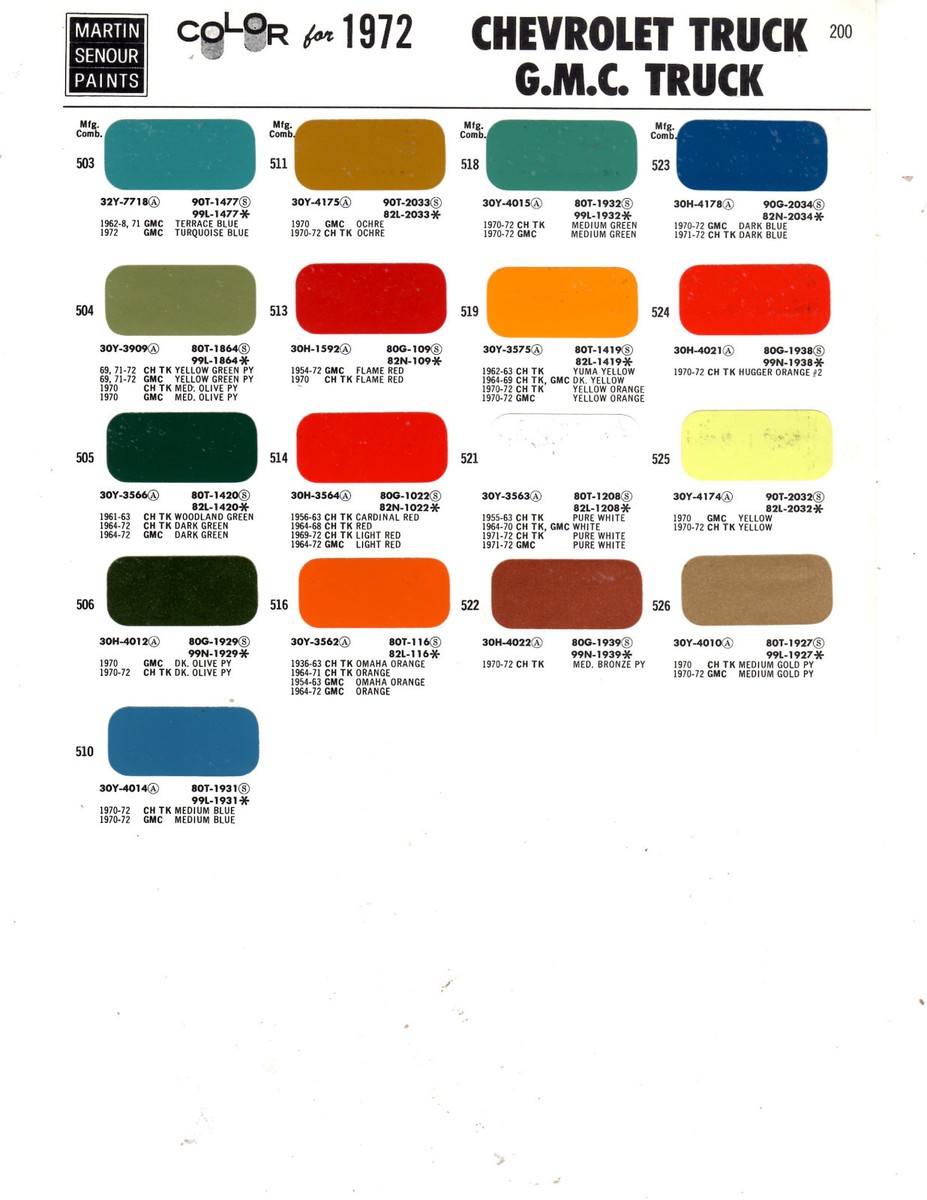 1971 Chevy Paint Color Chart
