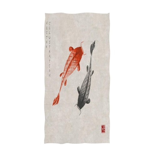 Japanese Red And Black Koi Carps Ultra Soft Hand Towel Wash Cloths For ...