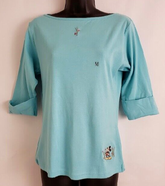 Disney Store Pullover Top Shirt Mickey Mouse Turquoise 3/4 Sleeves Size ...