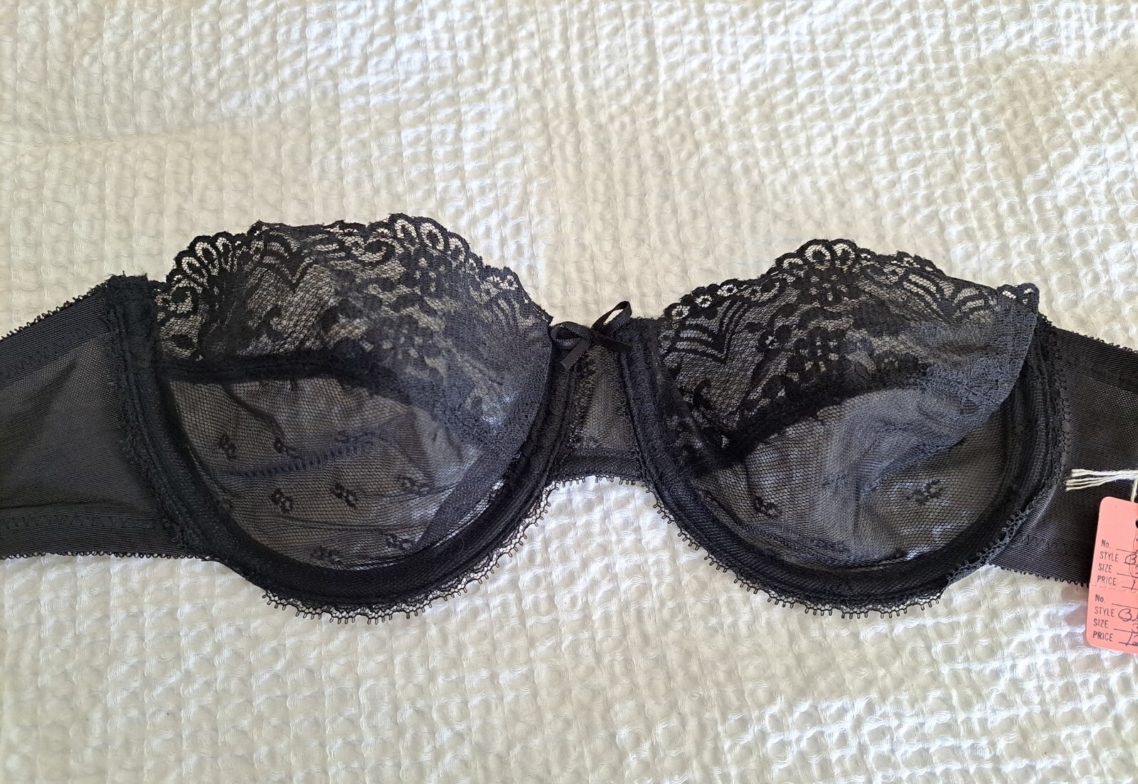 Vintage 1970s Sheer Black Strapless Bra 36A Nylon Lac… - Gem
