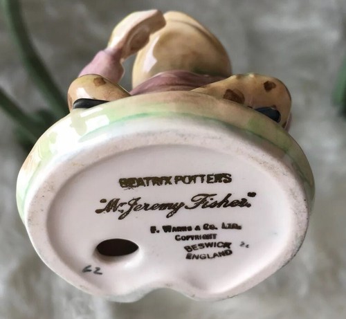 Beatrix Potter's MR. JEREMY FISHER Frog Figurine- GOLD OVAL - F. Warne ...