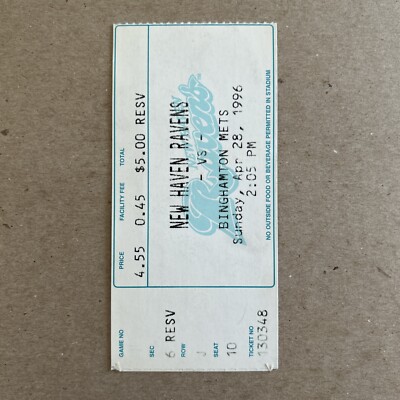 April 28 1996 New Haven Ravens vs Binghamton Mets Ticket Stub Row J ...
