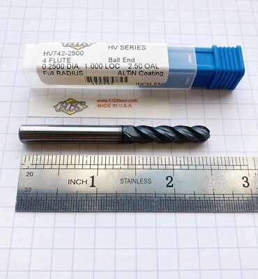 LOT# 2679: BALL END HV 4FL: 1/4" DIA x 1" LOC x 2-1/2" OAL CGS ENDMILL ...