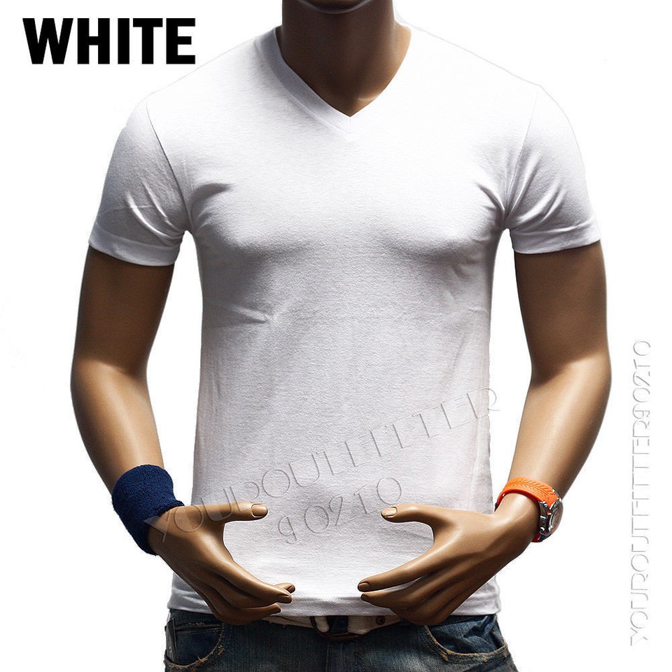 Men Slim T-Shirt V-Neck Fashion Muscle Plain Solid Casual Active Gym ...