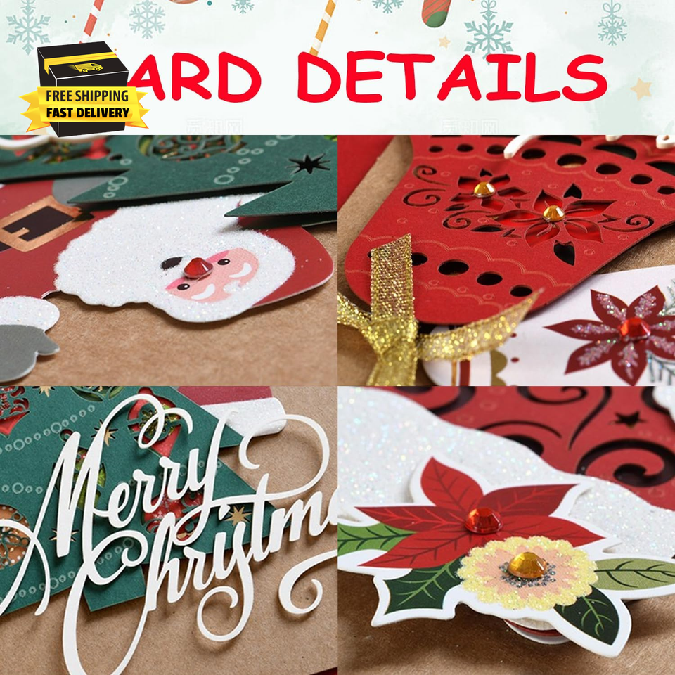 4 Pack Retro Christmas Greeting Cards Vintage Xmas Cards with Envelopes ...