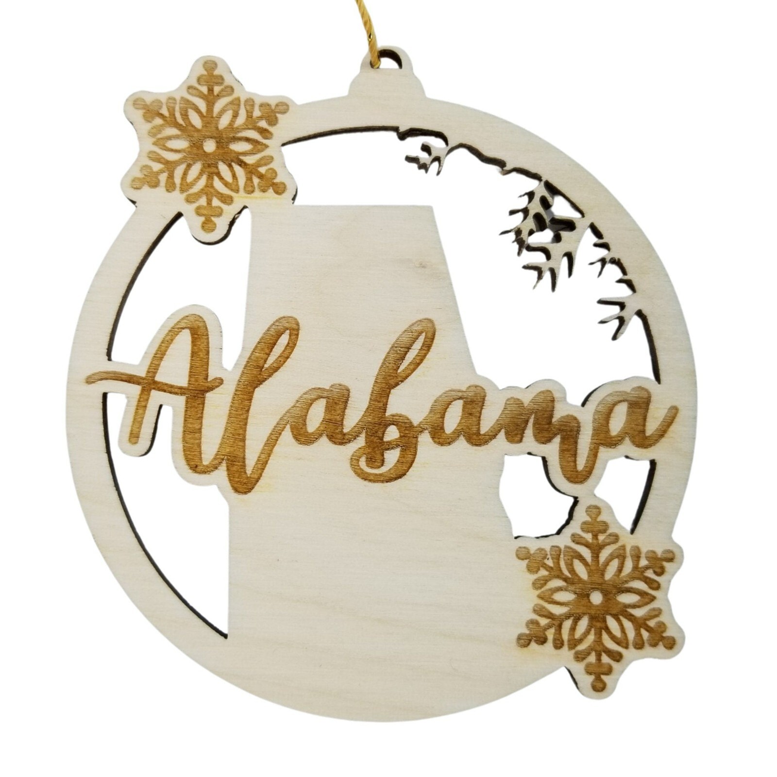 Alabama Wood Ornament - AL State Shape with Snowflakes Cutout ...