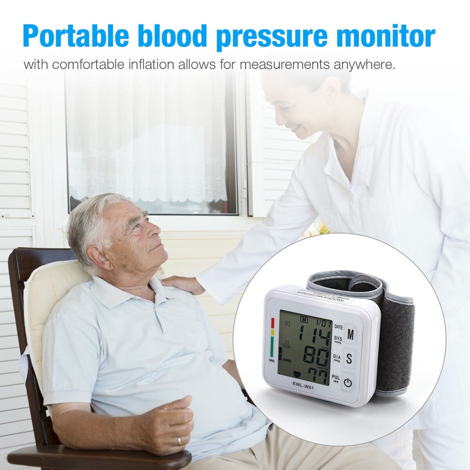 Wrist High Blood Pressure Monitor BP Cuff Machine Heart Rate Gauge Kit ...