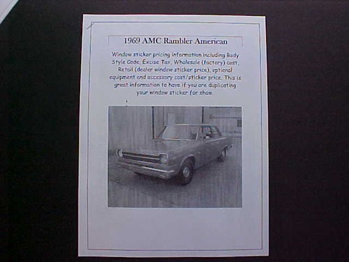 1969 AMC Rambler AMERICAN cost/dealer window sticker price for car ...