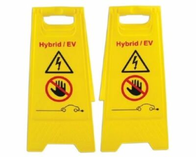 ELECTRIC VEHICLE ELECTRICAL Hybrid Floor Warning HAZARD Signs 2pc 600mm ...
