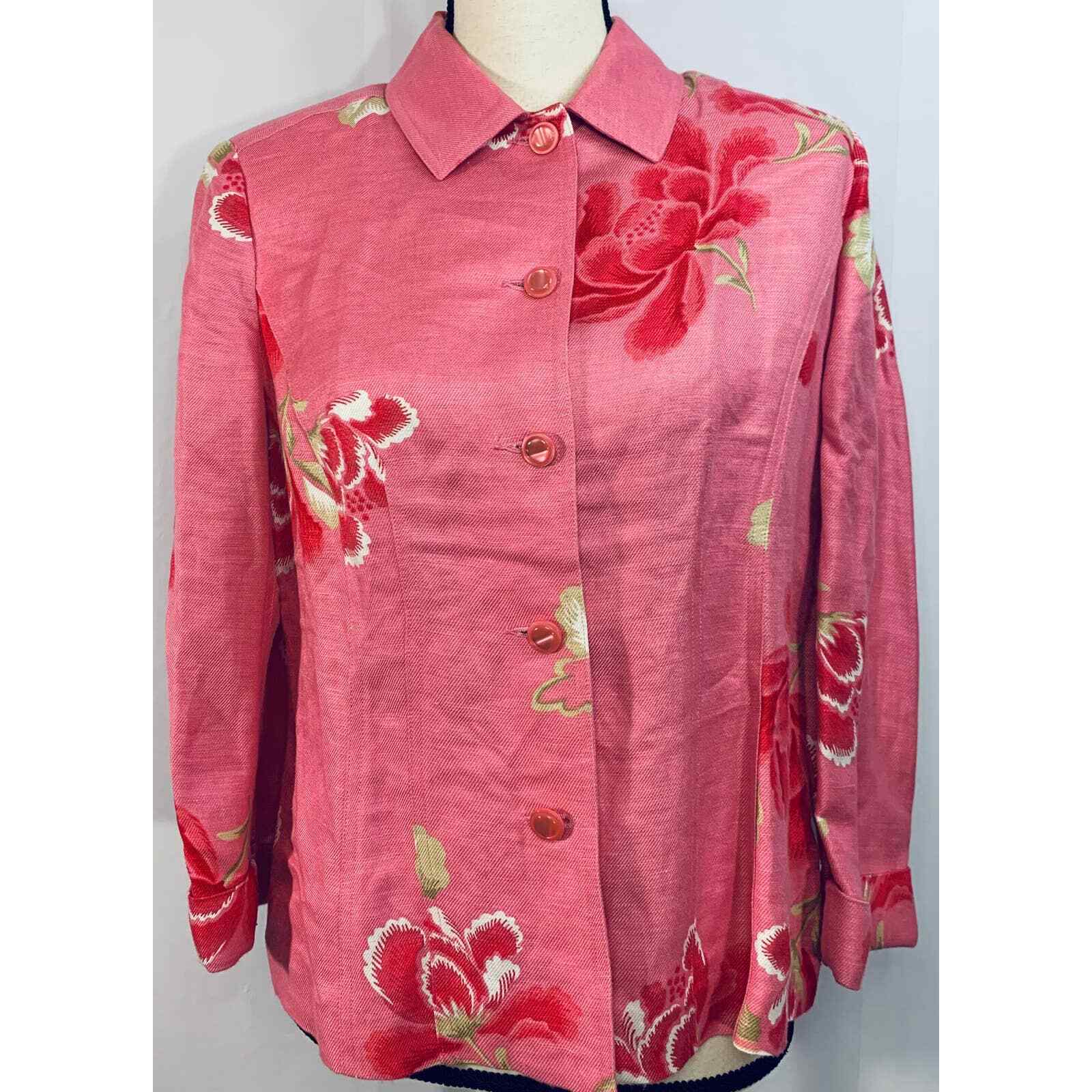 Emma James Pink Floral Linen Blend long sleeve womens… - Gem