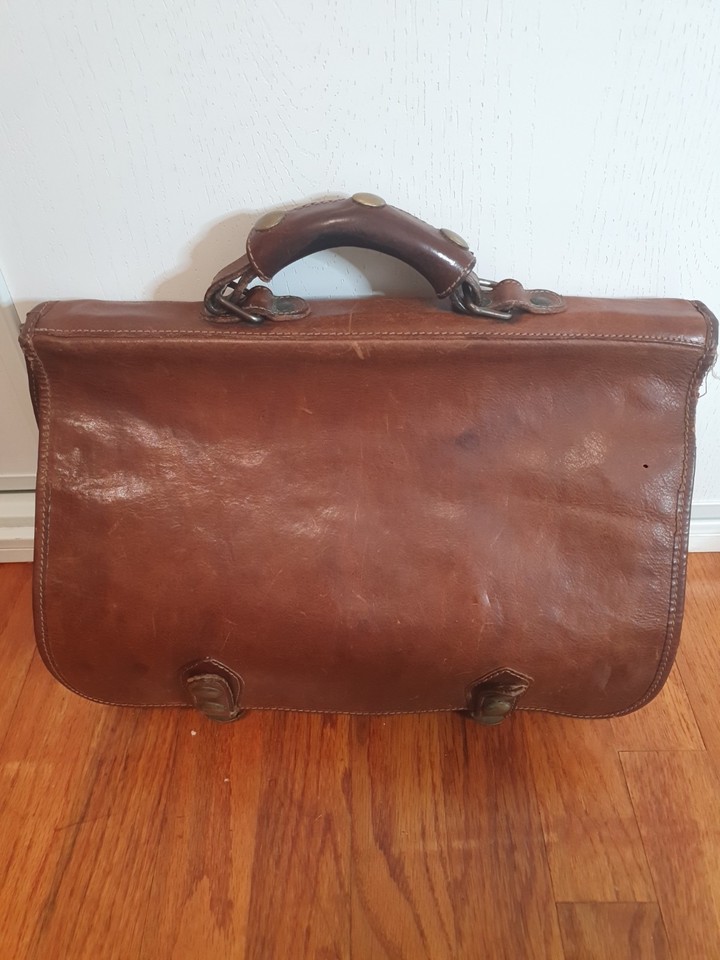 Vintage Brown Leather Briefcase Satchel 15x12x3.5 Multi Compartment | eBay
