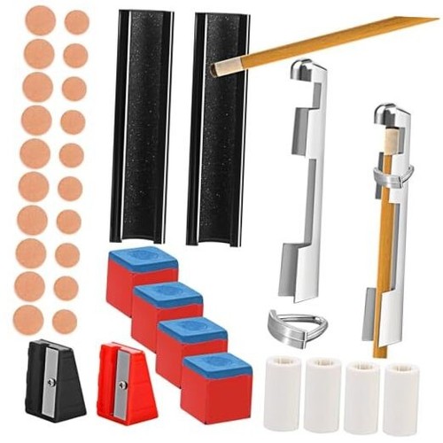 34 Pack Pool Cue Repair Kit Include 2 Pool Cue Tip Clamp 20 Billiard ...