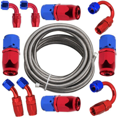 AN6 -6AN AN-6 5/16" 8MM Stainless Steel Braided Oil Fuel Hose Line Pipe ...
