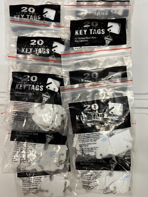 20 Piece Bags Slotted Plastic Key Tags White Labels metal snap BULK BUY ...