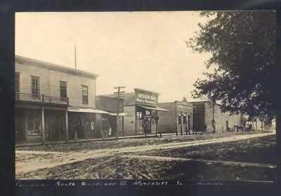 REAL PHOTO HARCOURT IOWA DOWNTOWN DIRT STREET SCENE STORES POSTCARD ...