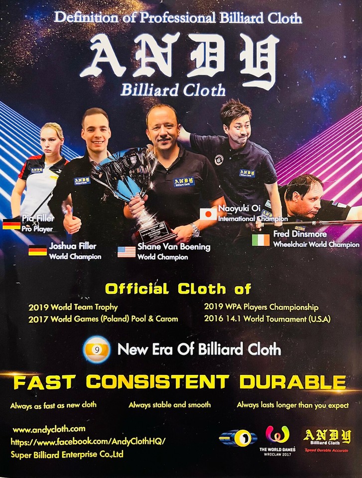 Andy's 600 Cloth - 8' Set - Black Pool Table Cloth - Value added items ...