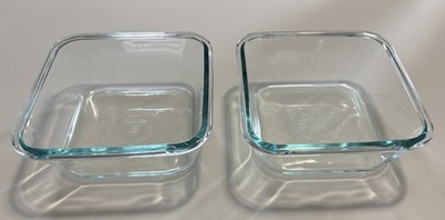 Two 2 PYREX Glass Casserole Dishes Blue Hue Tint 4 Cup Square Bakeware ...