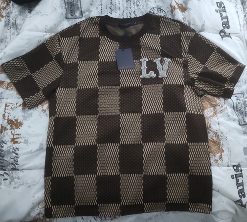 LV Checkered Pattern Brown Short Sleeve T-Shirt | eBay