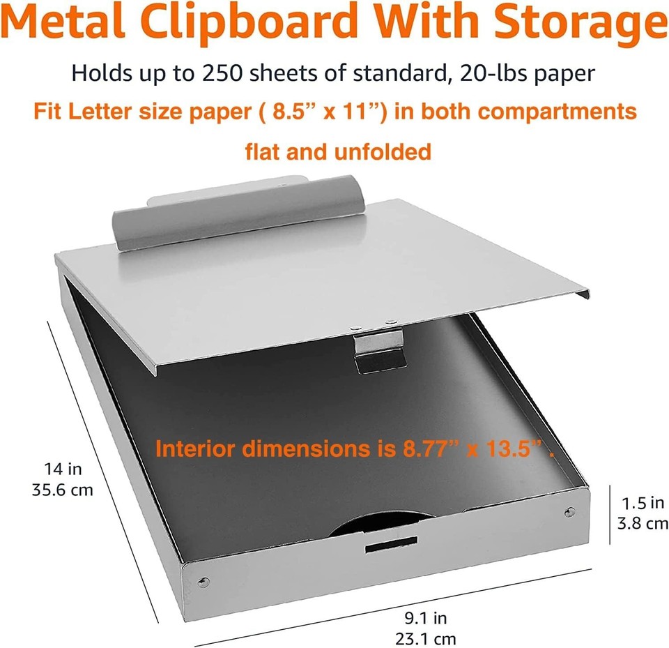 Metal Clipboard Case With Storage Box Aluminum Snapak Form Holder Self ...
