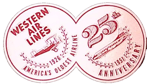 1951 Western Air Lines 25th Anniversary Silver Foil Luggage Airline ...