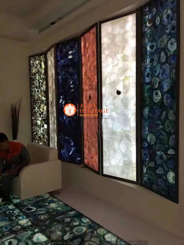 Elegant White Agate Stone Hexagon Coffee Table Top Unique Desk Top for ...