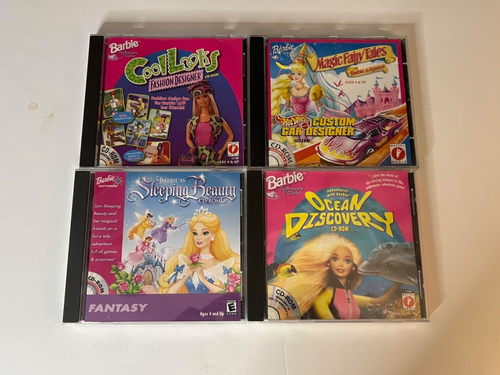 (4) BARBIE PC CD-ROM VINAGE GAME LOT COOL LOOKS FAIRY TALES SLEEPING ...