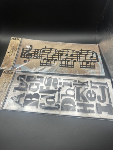 Lot of 2-Tim Holtz idea-ology Mask Concerto and Ransom Stencil multi ...