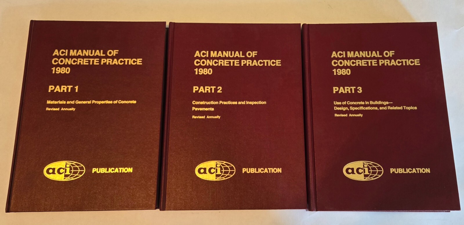 ACI Manual of Concrete Practice 1980 Parts 1-3 Hardcovers Book Set Lot ...