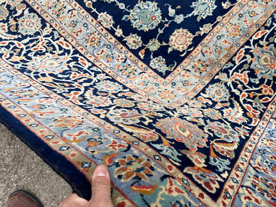 9x12 BLUE ANTIQUE ORIENTAL RUG HAND-KNOTTED WOOL vintage handmade fine ...