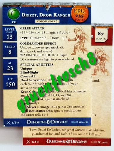 DRIZZT, DROW RANGER EPIC 1/3 LIMITED EDITION 2007 WIZARDS D&D MINIS ...