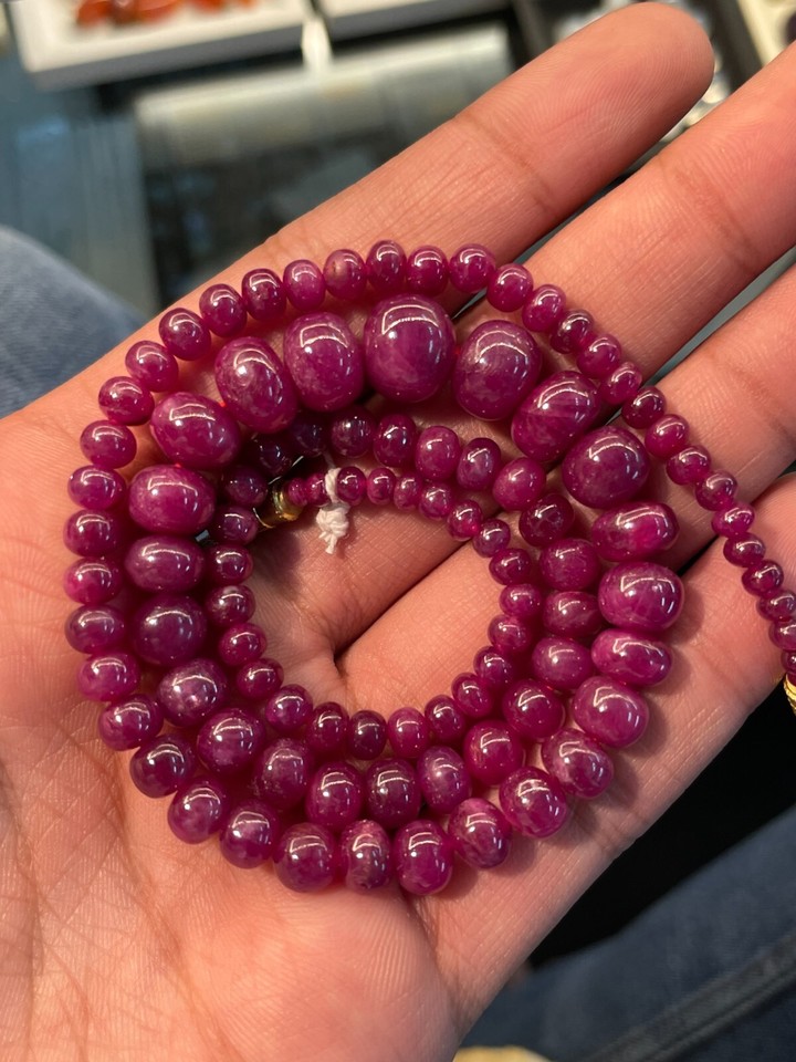 100% natural high-quality ruby round beads necklace jewelry gemstone ...