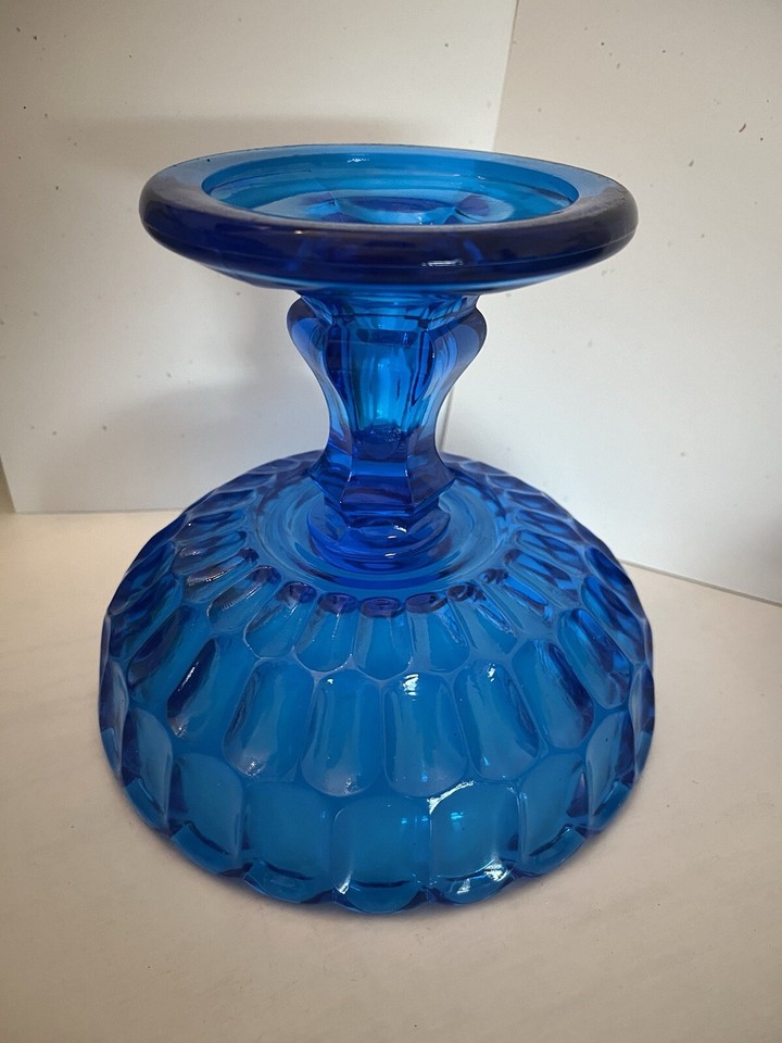 Fenton Colonial Blue Glass Thumbprint (Argus) Compote with Lid Flint ...