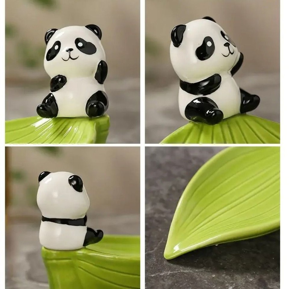 Ceramic Panda Soap Dish Bamboo Soap Rack Green Self Draining Soap ...