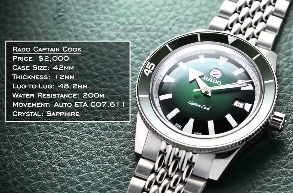 Rado Captain Cook *Pristine* 40mm Steel Green Dial Automatic Men Watch ...