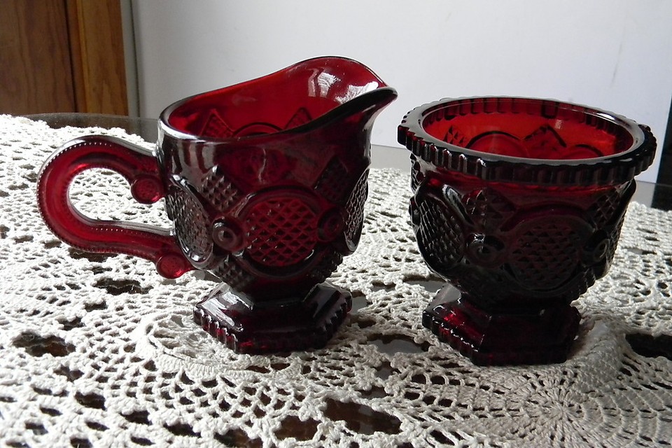 Red Ruby Cape Cod Creamer And Sugar Set - BIN - Next Day Shipping- | eBay