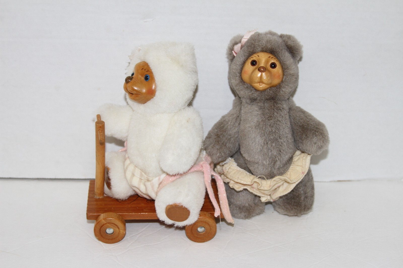 Lot of 2 Robert Raikes Wooden Face Teddy Bears by Applause Stuffed ...