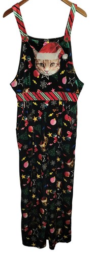 Ugly Christmas Cat Overalls Juniors XL 15/17 Kitty Santa Elf Black ...