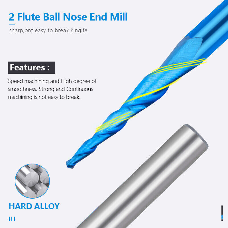 2 Flute Carbide Tapered Ball Nose End Mill R0.25-R2 CNC Engraving ...
