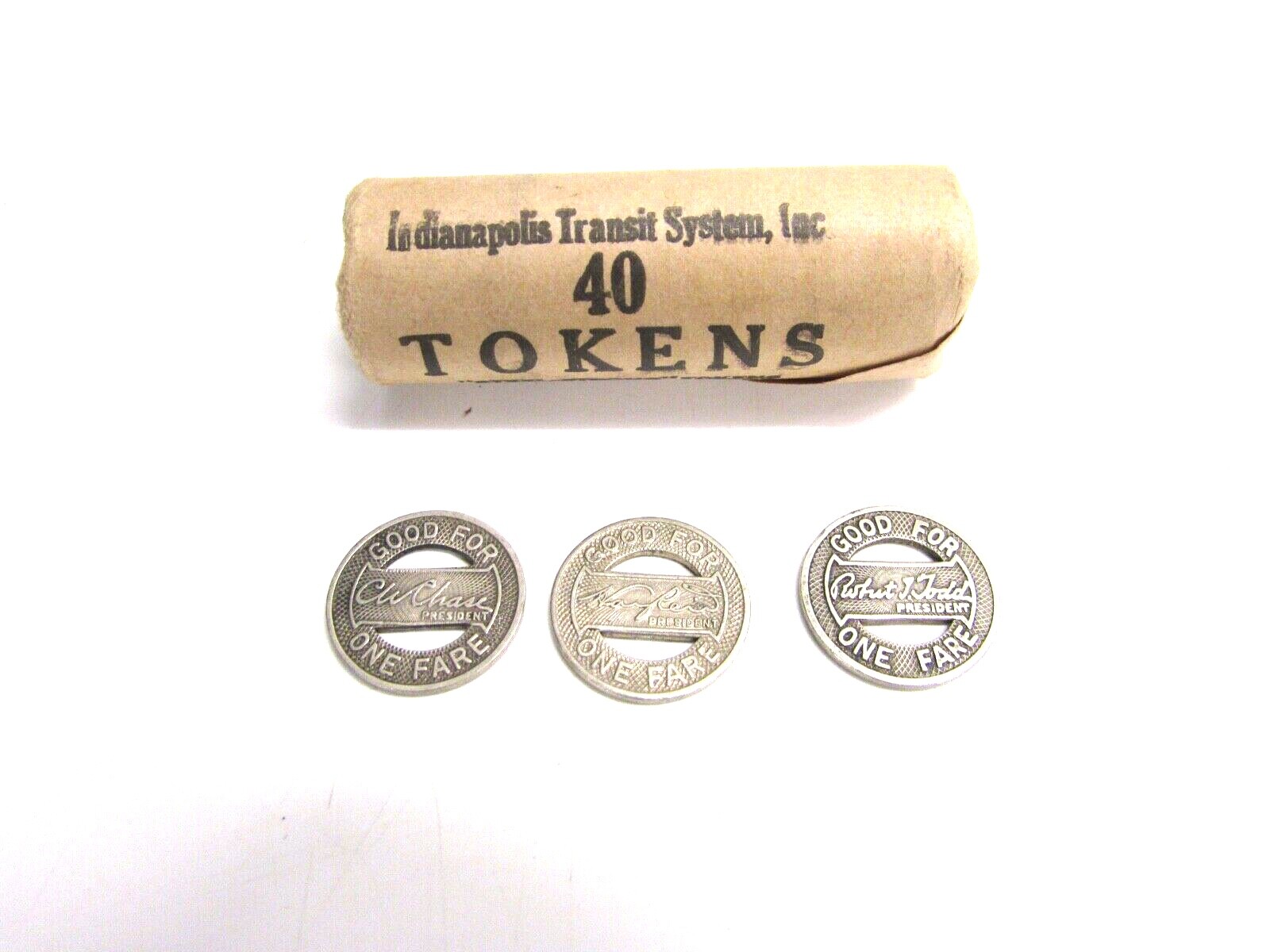 VINTAGE ROLL OF 40 INDIANAPOLIS STREET RAILWAY FARE TOKENS / TODD, REID ...