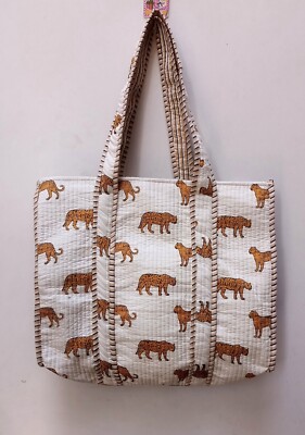 Indian Tote Bags Quilted Handmade Cotton Block Large Shoulder Shopping ...