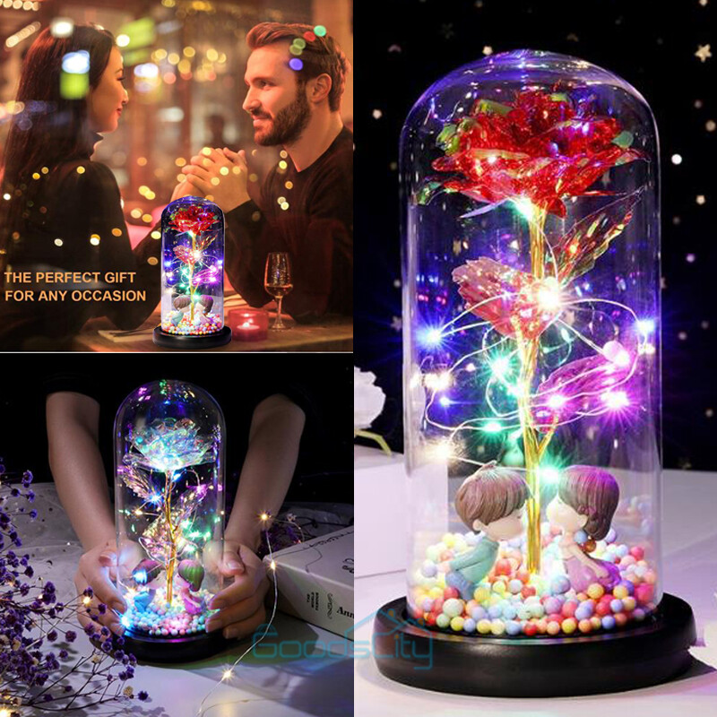 Eternal Forever Romantic Rose Flower In Glass Dome LED Light Mother's ...
