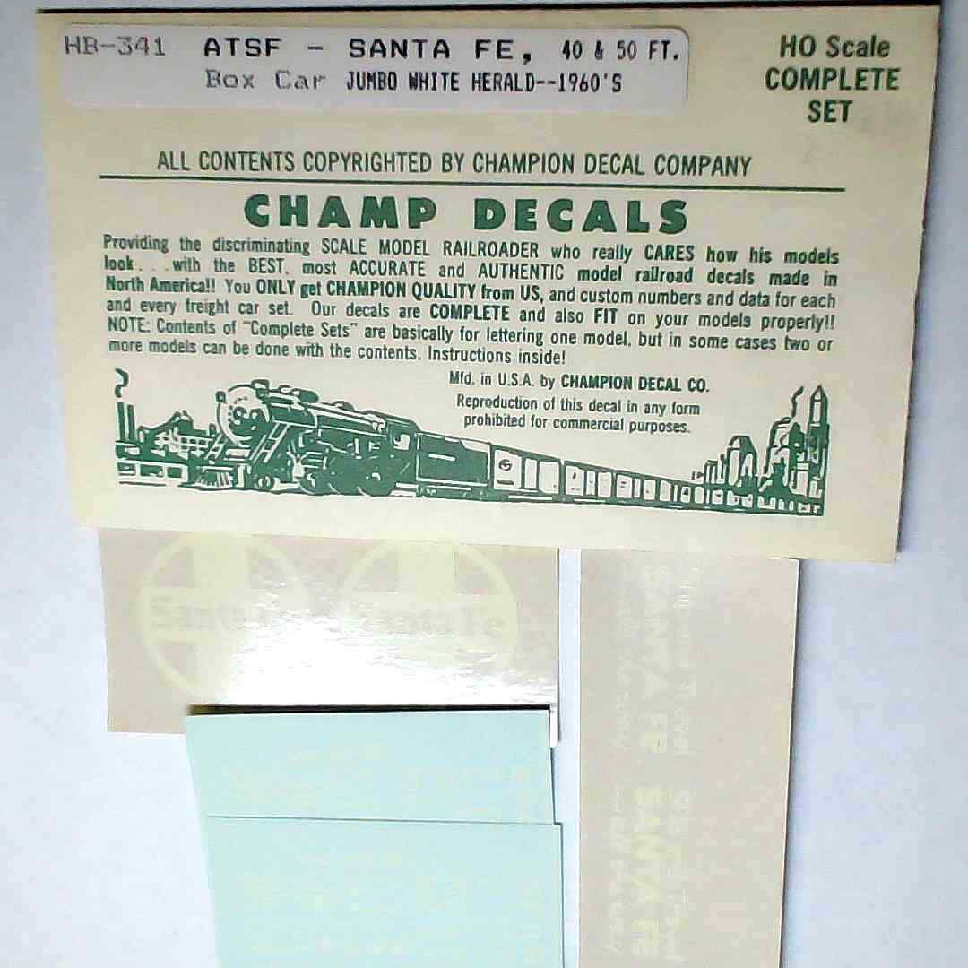Champ Decals HO Scale: ATSF - Santa Fe 40' & 50' Boxcar - Jumbo White ...