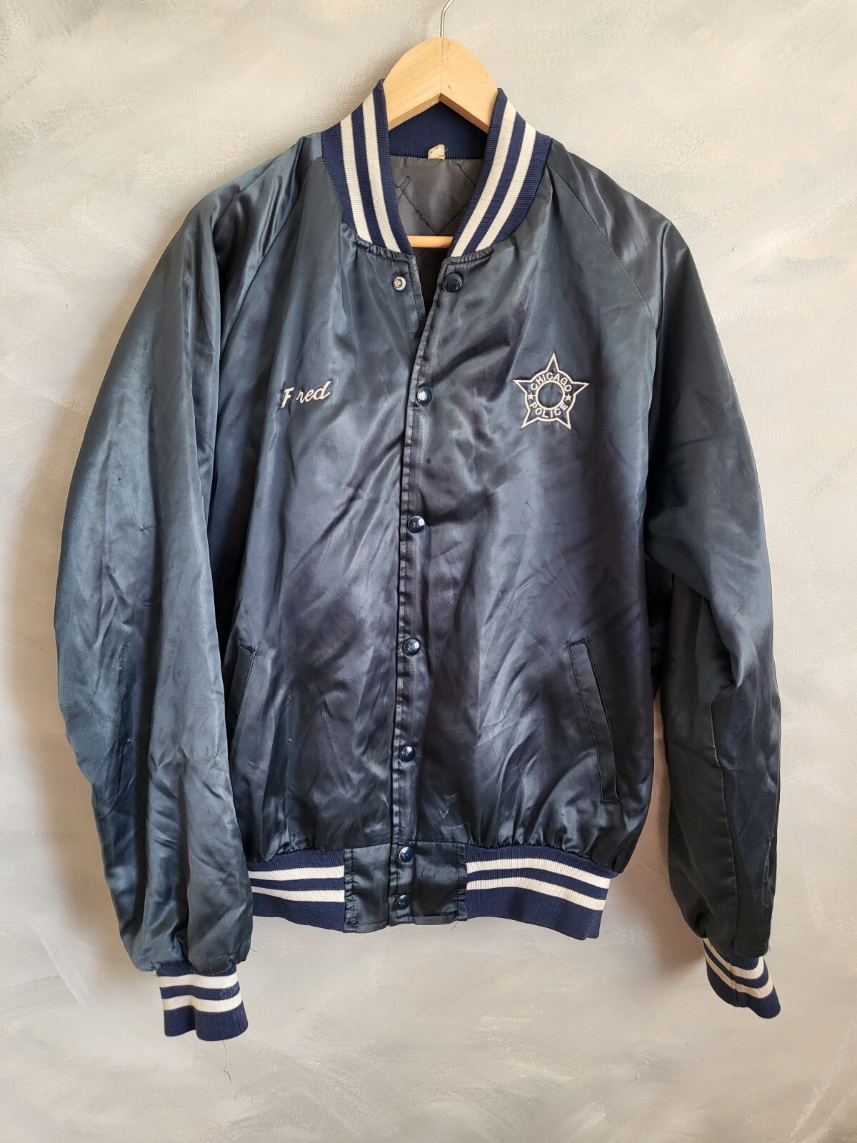 Vintage Chicago Police Satin Bomber Jacket "FRED" Si… - Gem