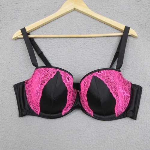 Cacique Intimates Bra Womens 40D Black Pink Lace Underwire Padded Full ...
